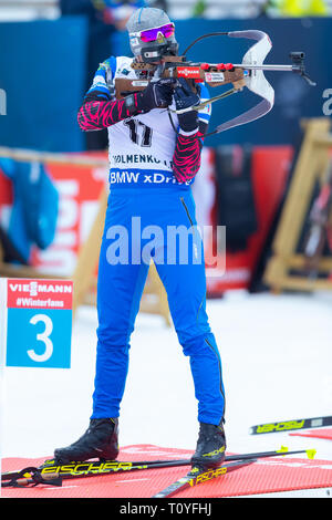 Alexander Loginov of Russia competes during the men's 4x7.5 km relay ...