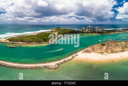 Aerial view of Mooloolaba, Point Cartwright and mouth of Mooloolah ...