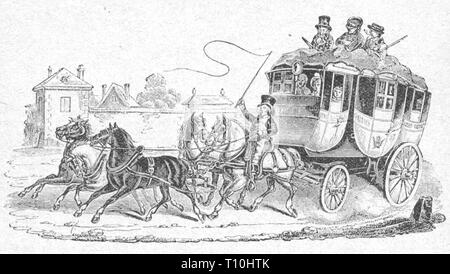 mail / post, stagecoaches, stagecoach with passengers, painting, snuff ...