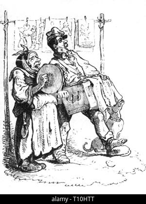 music, musician, buskers, drawing, first half 19th century, Biedermeier ...