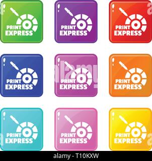 Brand printer icons set 9 color vector isolated on white for any design ...