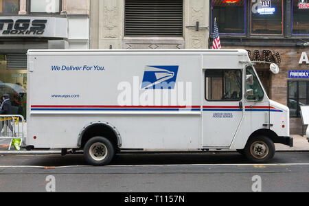 A United States Postal Service truck drives in Philadelphia, Thursday ...