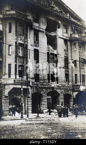 German Revolution 1918-1919. Street fight in Berlin. The Spartacist ...