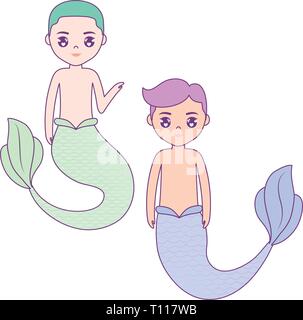 group of mermaids male character vector illustration design Stock ...