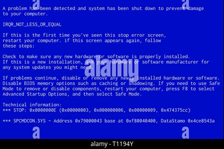 Blue Screen of Death. Operating system crash error message. BSOD ...