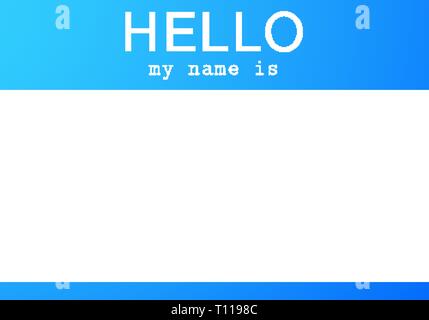 Blue blank name tag sticker HELLO my name is. Rounded rectangular badge ...