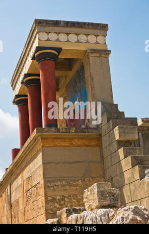 Northern entrance to the Palace of Knossos decorated with bull fresco ...