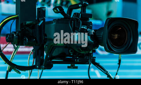 camera record on crane in production on studio and light to stage for ...