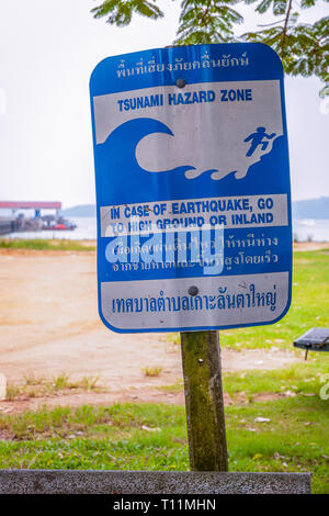 Tsunami zone warning sign, Thailand Stock Photo - Alamy