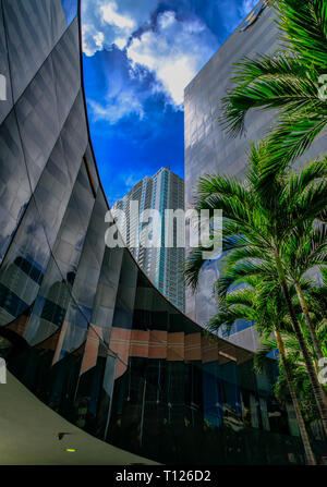 State Trust Bank Building dramatic circular courtyard with tropical ...