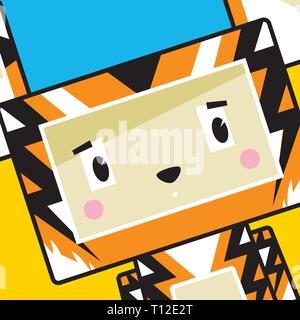 Cute Cartoon Block Tiger Character Stock Vector Image & Art - Alamy