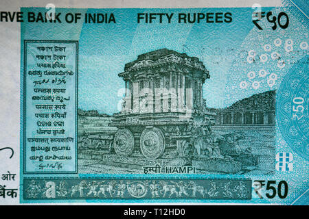 1-03-2019- Reverse of the 50 Rupee Bank Note, used in India, showing ...