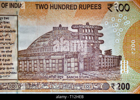 1-03-2019- Reverse of the 200 Rupee Bank Note, used in India, showing ...