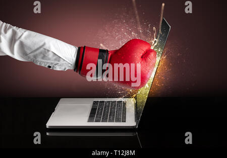 Strong arm boxing laptop screen strongly Stock Photo - Alamy