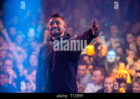 Norway, Bergen - March 21, 2019. The Norwegian rap duo Karpe performs a ...