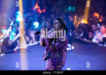 Norway, Bergen - March 21, 2019. The Norwegian rap duo Karpe performs a ...