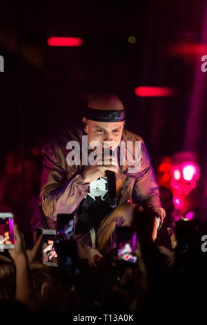 Norway, Bergen - March 21, 2019. The Norwegian rap duo Karpe performs a ...