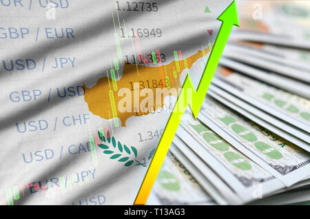 Cyprus flag and chart growing US dollar position with a fan of dollar ...