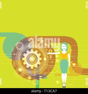 Woman Standing and Presenting the SEO Process with Cog Wheel Gear ...