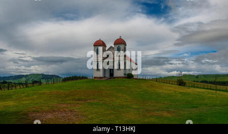 The unique wooden Ratana church at Raetihi in the Volcanic Plateau, New ...
