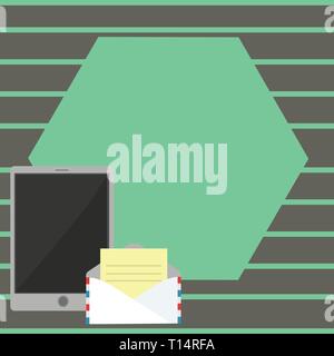 Open Envelope with Paper and Blank Tablet Screen on Colorful Blank ...