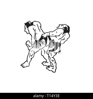 Hand drawn illustration of sumo man wrestlers fight on white background ...