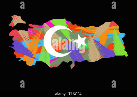 Turkish flag symbols white star and moon in Turkish map Stock Photo - Alamy