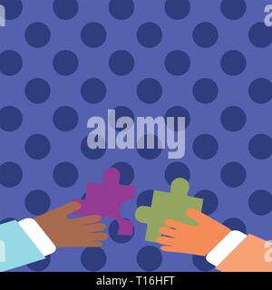 Two Hands Holding Colorful Jigsaw Puzzle Pieces about to Interlock the ...