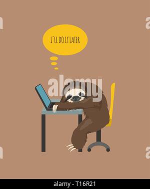 The story of one sloth. At work, study. Funny cartoon sloths in ...