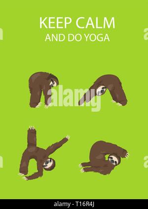 Sloth yoga collection. Funny cartoon animals in different postures set ...