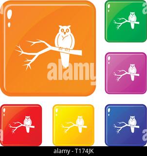 Fun owl icons set. Simple set of fun owl vector icons for web design on ...