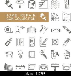 Set of building construction and home repair grayscale icons. Graph ...