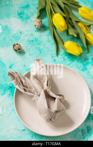 Easter table setting with tulips and eggs Stock Photo - Alamy