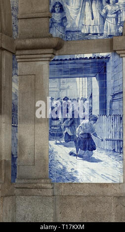 Porto, Portugal - March 4, 2015: Sao Bento railway station at noon ...