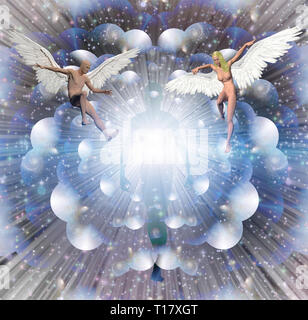 Figures of man and woman with angel wings. Spiral of time Stock Photo ...