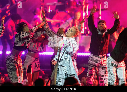 American singer Pink performs live in concert at Wembley Arena in north ...