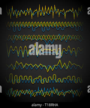 Equalizer (Eq) lines. Wavy, zigzag lines. Frequency, squiggle lines ...