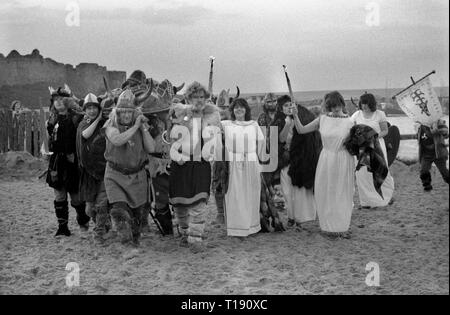 Isle of Man, Peel annual carnival 1970s. Group of men dressing up in ...