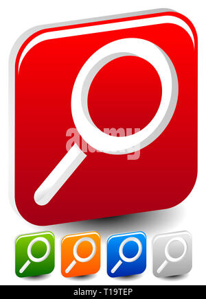 Set of rounded colorful icons with search symbol in blue, green, yellow ...