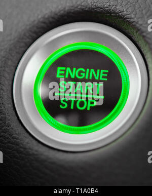 start stop engine car green button Stock Photo - Alamy