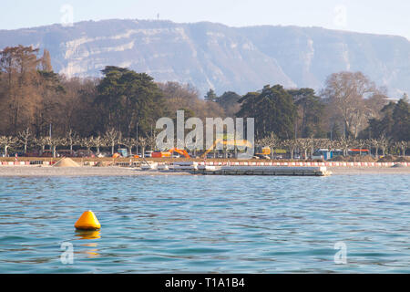 Geneva harbor construction site from the lake Stock Photo - Alamy