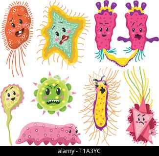 Cartoon mascot character virus or bacterium devil hlding trident weapon ...