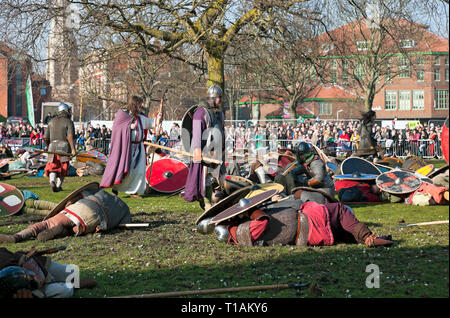 Battle fight between Vikings and Anglo Saxons at the Viking Festival ...