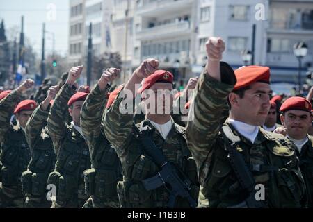Members of Greek special forces are seen marching during the Military ...
