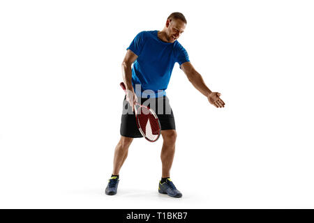 Shot going wide. Stressed tennis player arguing with umpire, referee ...