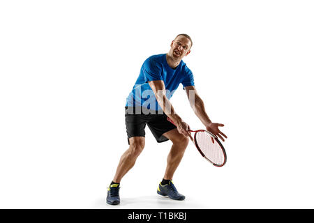 Shot going wide. Stressed tennis player arguing with umpire, referee ...