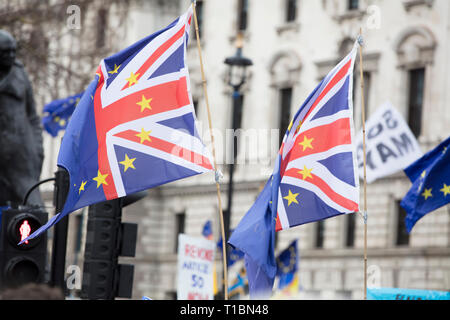 European Union and British flags fly together at an anti-Brexit ...