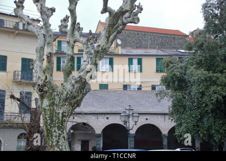 The nice town of Levanto with its medieval collegiata, Liguria, Italy ...