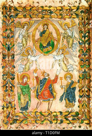 An early illustration of King Edgar (943— 975), known as the Peaceful ...