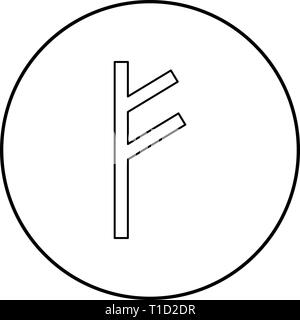 Fehu rune in a circle - an ancient Scandinavian symbol or sign, amulet ...